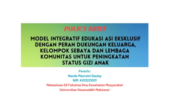 MODEL INTEGRATIF EDUKASI ASI EKSKLUSIF DENGAN PERAN DUKUNGAN KELUARGA ...